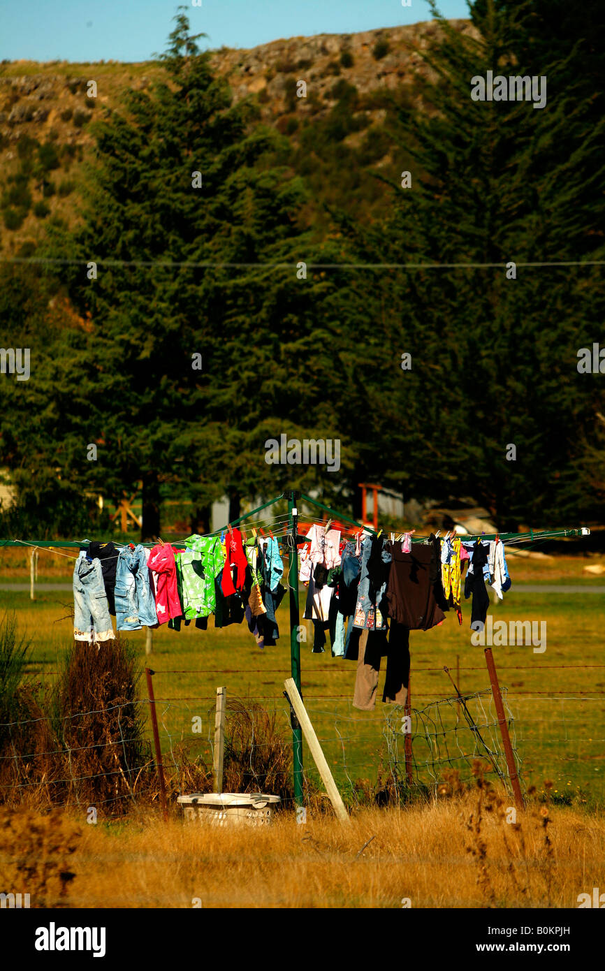 Colorful clothesline New Zealand Stock Photo - Alamy