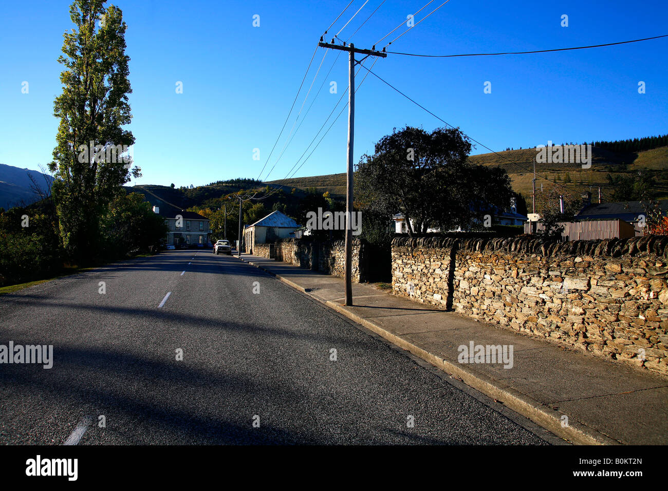 Old schist stonewall in the historic town of Clyde Central Otago New ...
