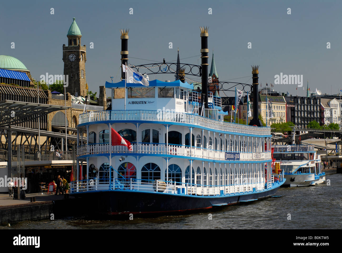 Paddle-steamer "Louisiana Star" at the historic landing bridges in ...