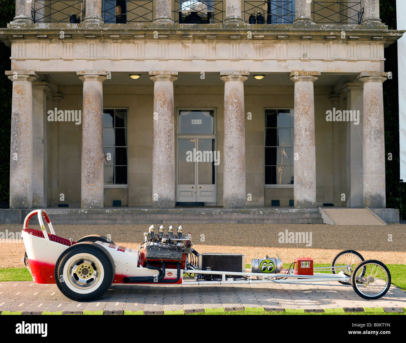 V8 engine of drag race car steering wheel auto cockpit racing Stock ...