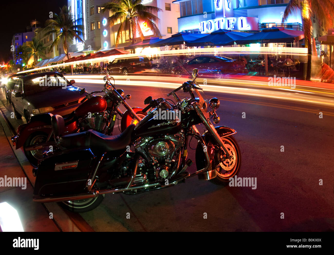 motorcycle night scene shot photo south beach south beach florida miami ...