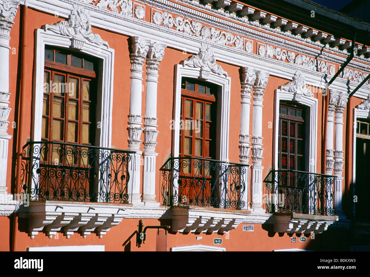 Sunlight on Neoclassical architecture of a building in Colonial Quito ...