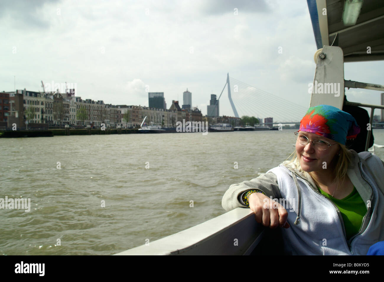 Blonde girl enjoying boat ride in Rotterdam, Netherlands Stock Photo ...