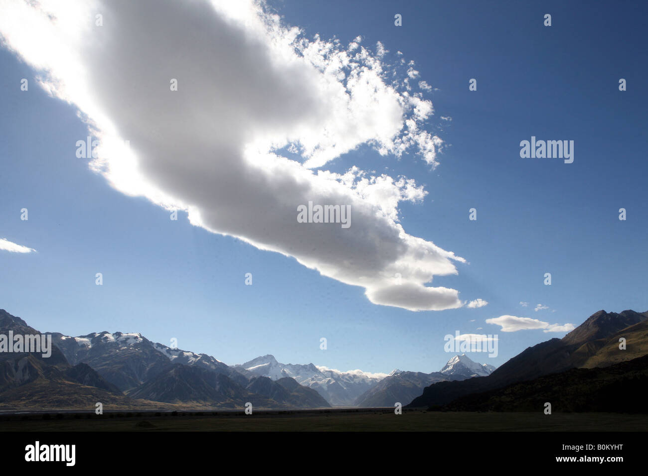 Ben Ohau range to LHS of Mount Cook and Burnett Mountains to RHS of ...
