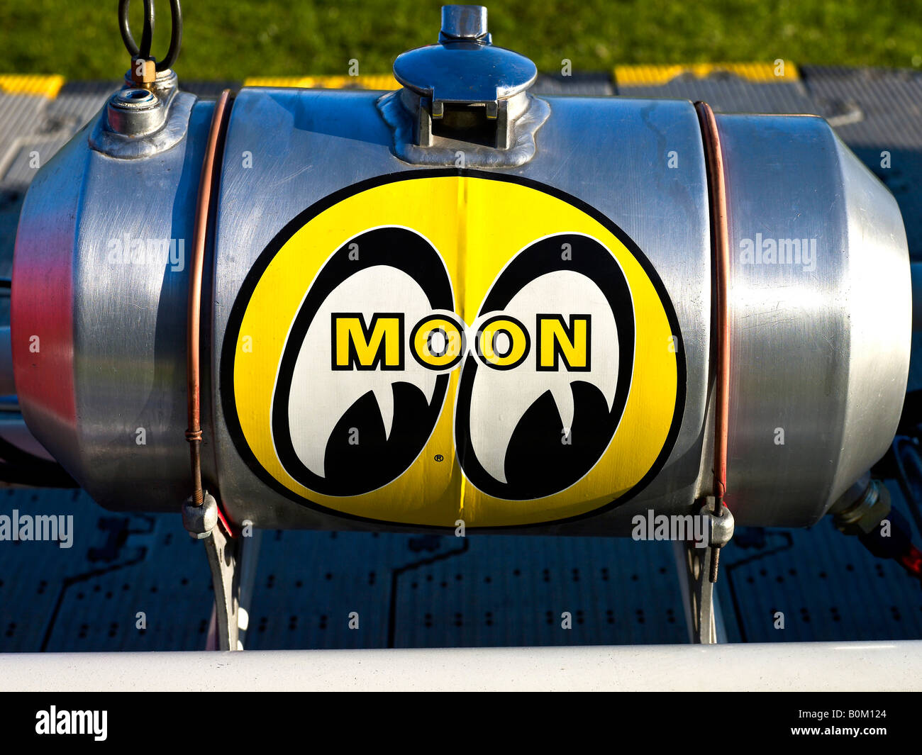 Moon Eyes fuel tank V8 engine of drag race car steering wheel auto ...