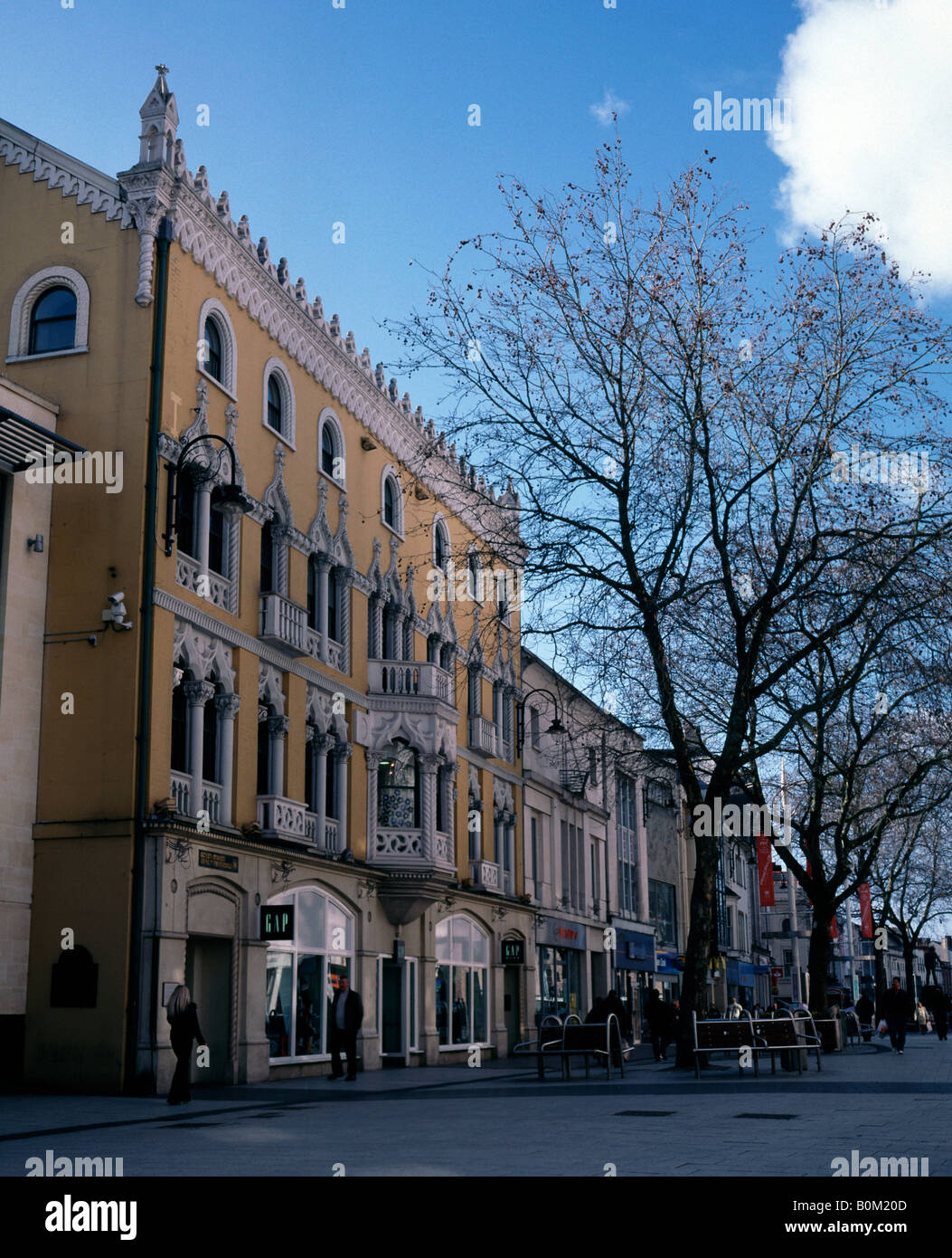 Queen Street, the main shopping street in Cardiff city centre, Wales ...