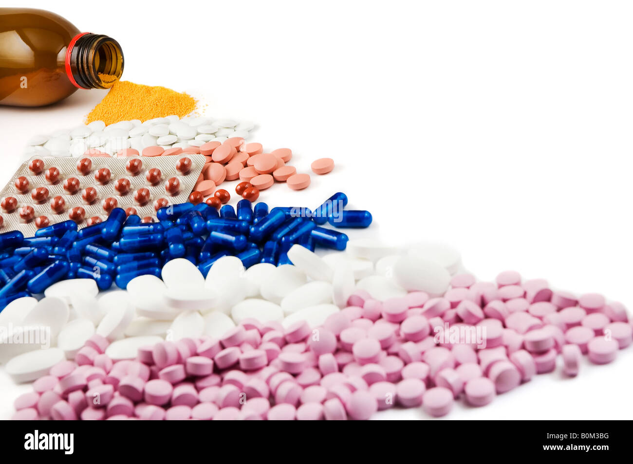 Colorful medicine and pills corner isolated on white background Stock ...
