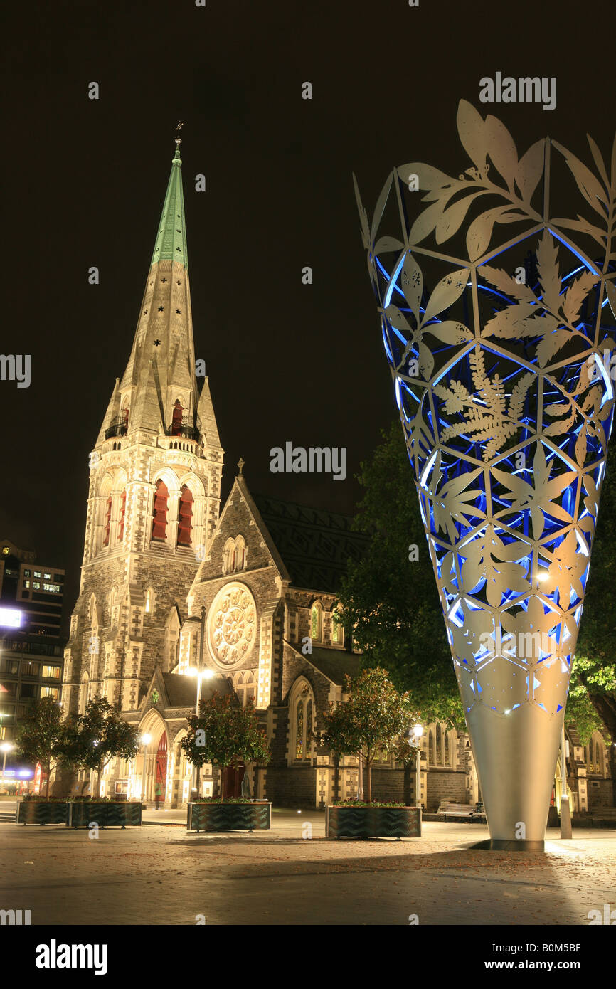 Cathedral square Christchurch New Zealand at night Stock Photo - Alamy