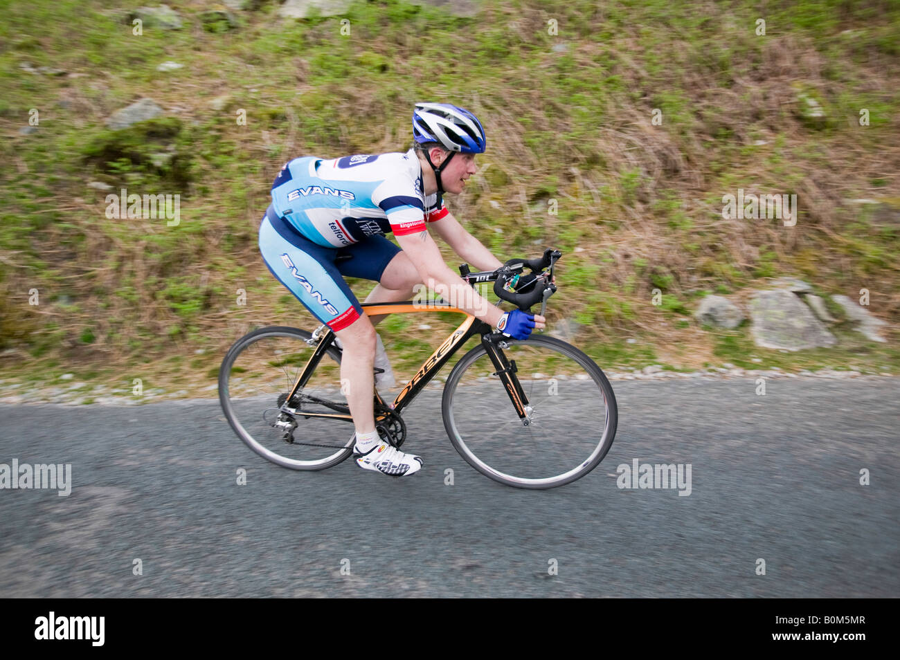 A cyclist descending Wrynose Pass on the Fred Whitton challenge in the ...