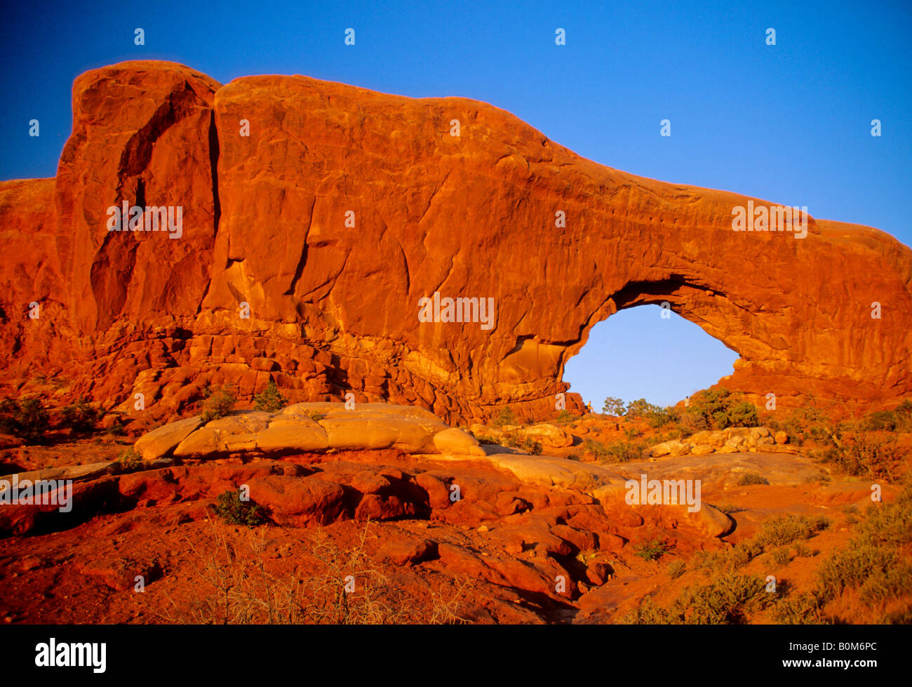 Small arch in red stone wall at Arches National Park vista nature ...