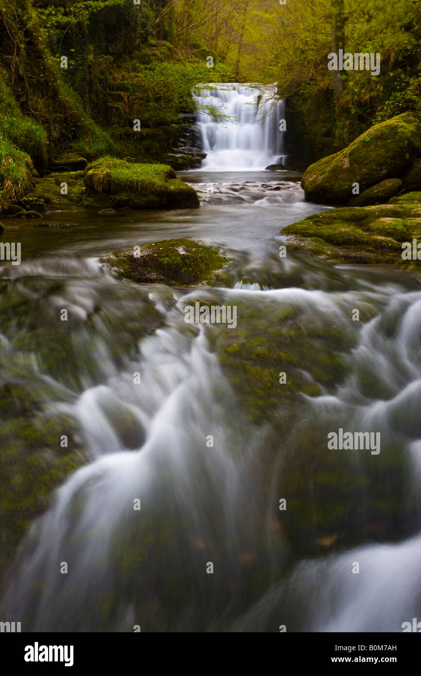 Flowing water and waterfalls at Watersmeet Exmoor National Park Devon ...