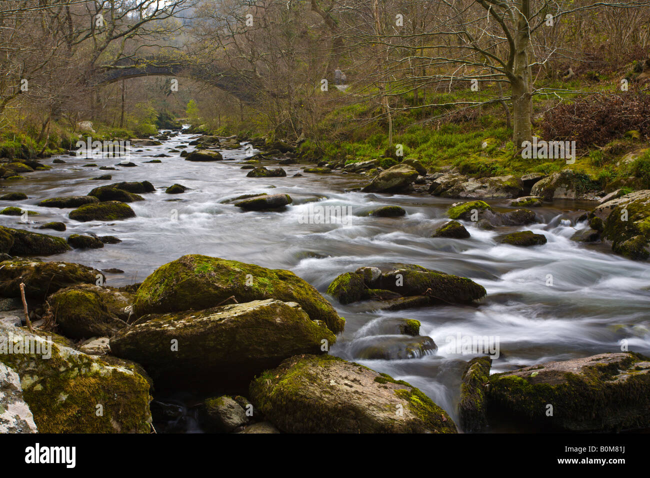 Looking up stream at in the direction of Watersmeet North Devon UK ...