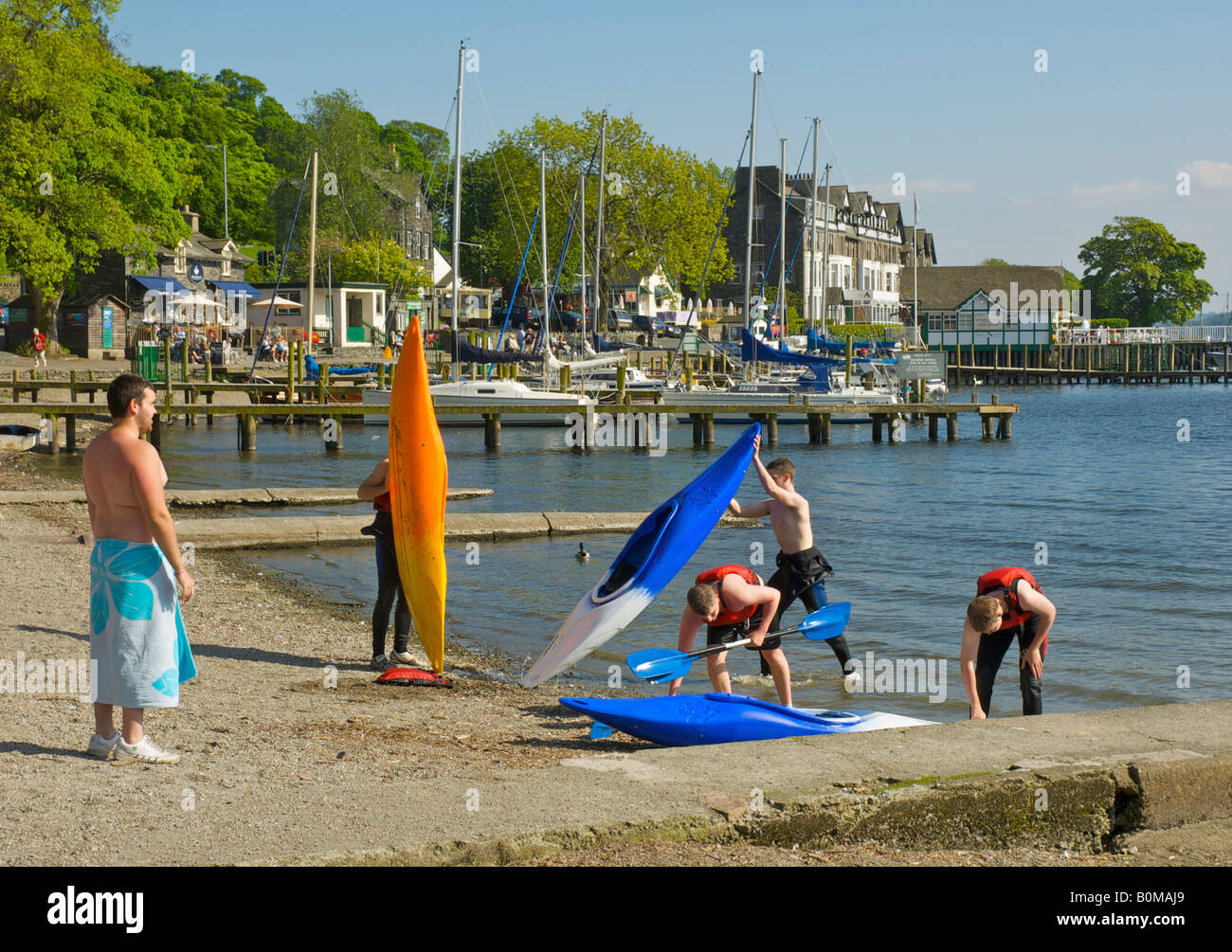 Canoeists at Waterhead, Lake Windermere, Lake District National Park ...