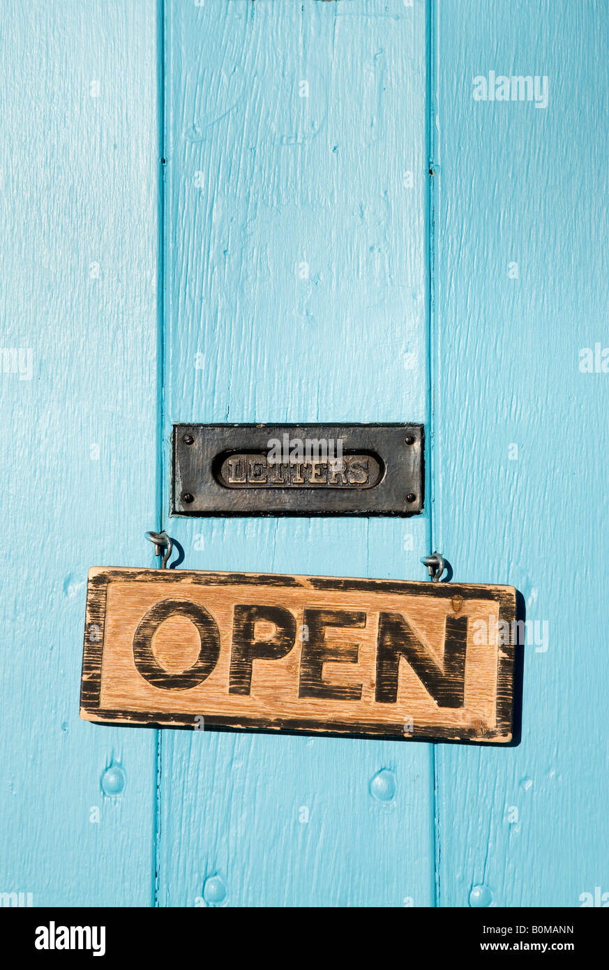 wood door with OPEN sign, canyon Road Stock Photo - Alamy
