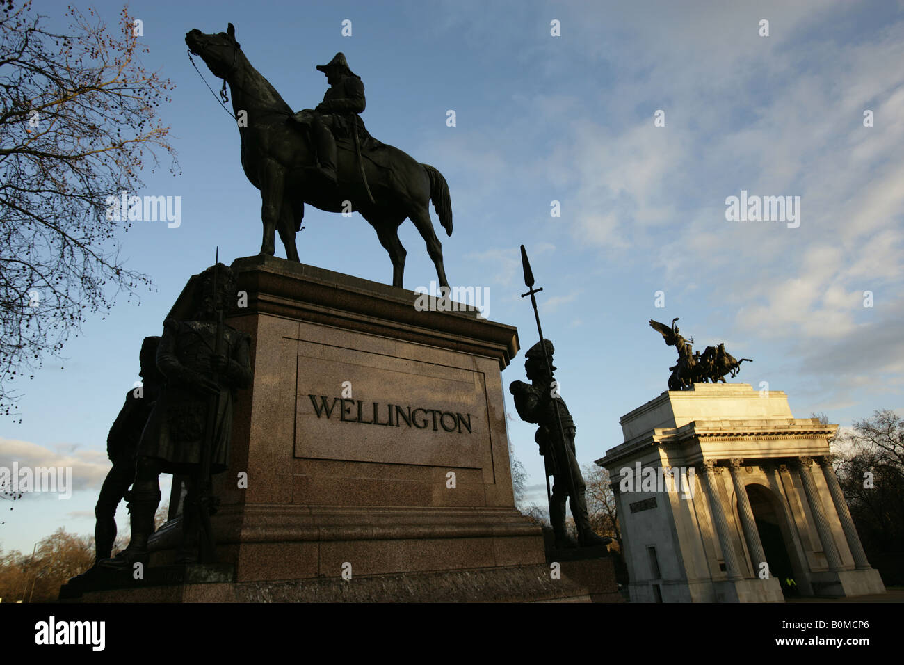 City of London, England. Duke of Wellington statue with the Wellington ...