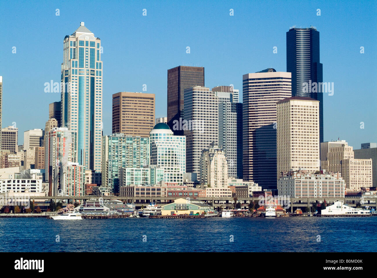 View from Bainbridge ferry, skyline of Seattle, Washington, USA Stock ...