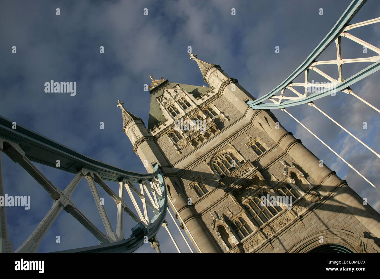 City of London, England. Close up angled view of the Tower Bridge over ...