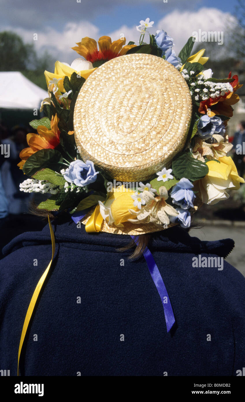 Huddersfield. Marsden. Clog morris dancer. Person wearing straw hat ...