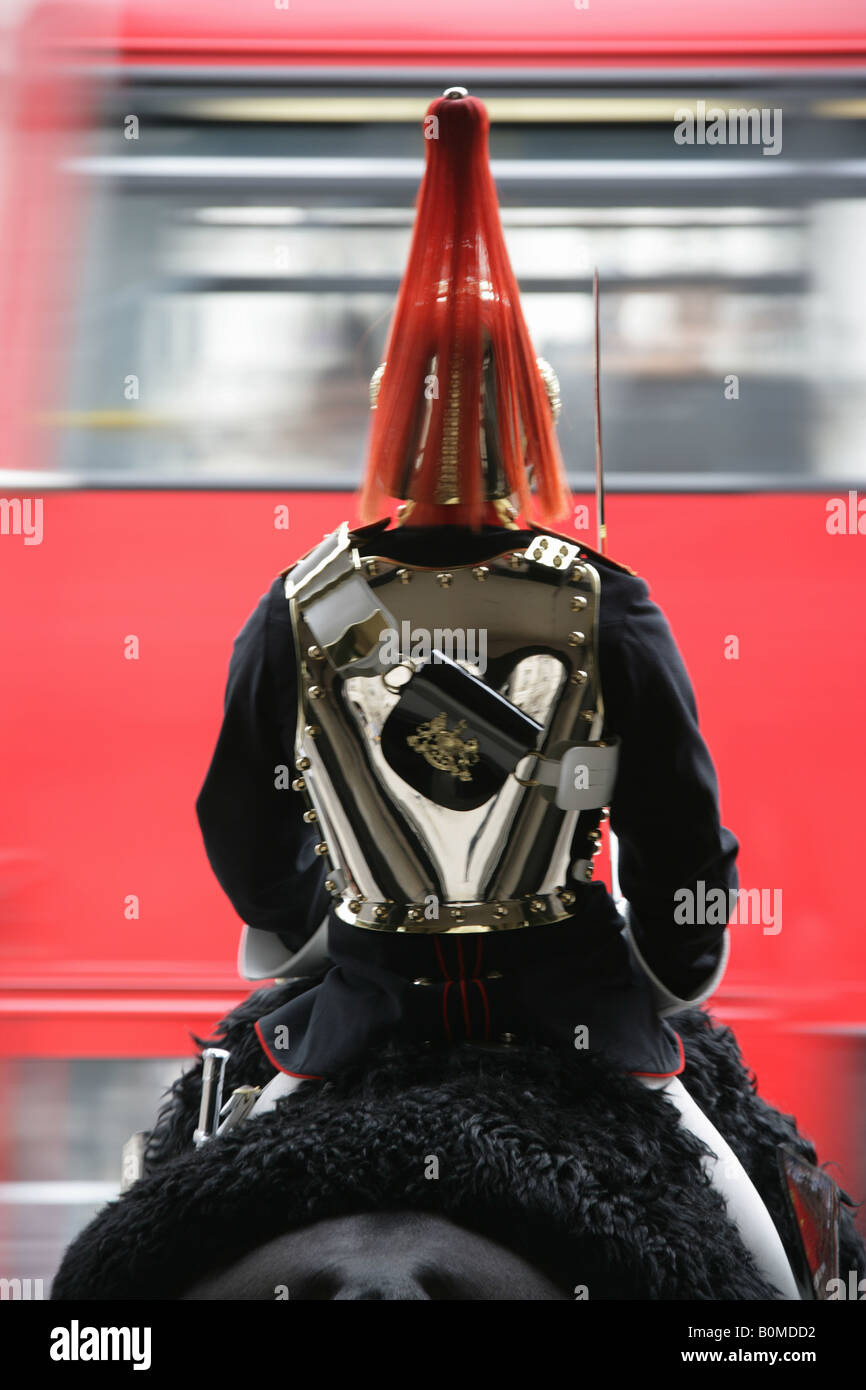 City of Westminster, England. Mounted Queen’s Guard on sentry duty at ...