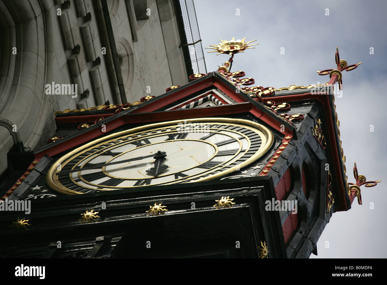 City of London, England. Close-up angled view of the clock on the ...