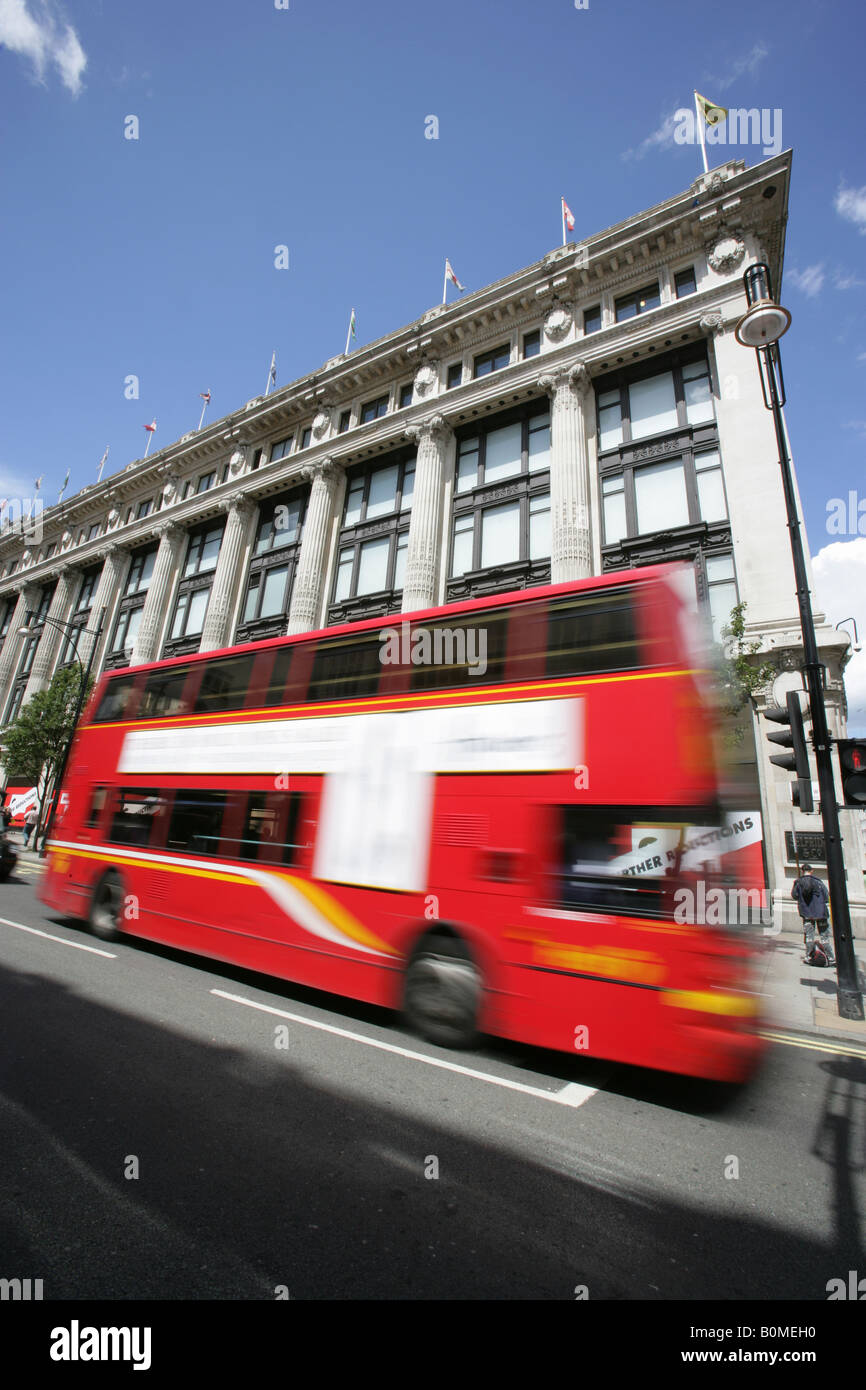 City of London, England. Moving London Transport red bus at Oxford ...
