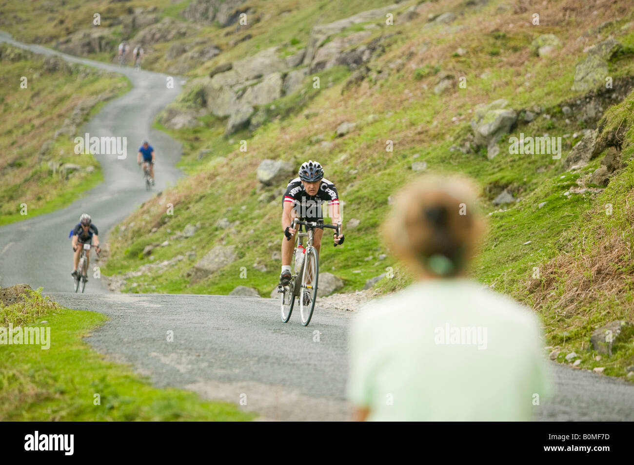A cyclist descending Wrynose Pass on the Fred Whitton challenge in the ...