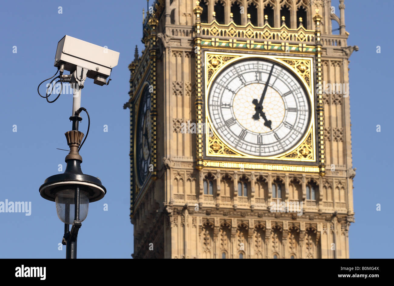 London CCTV security camera watching over Big Ben Houses of Parliament ...
