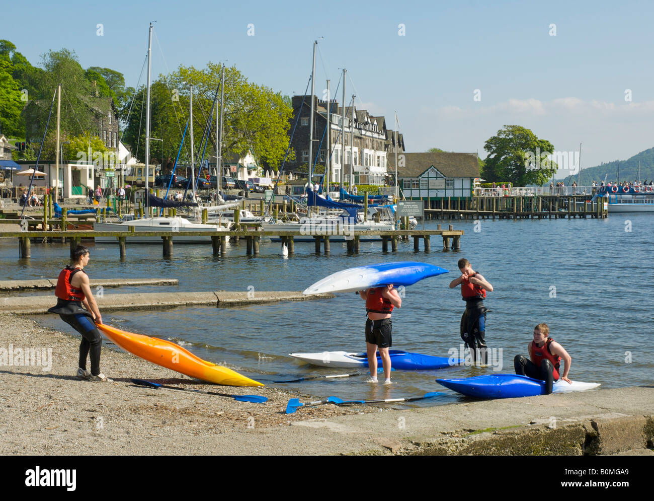 Canoeists at Waterhead, Lake Windermere, Lake District National Park ...