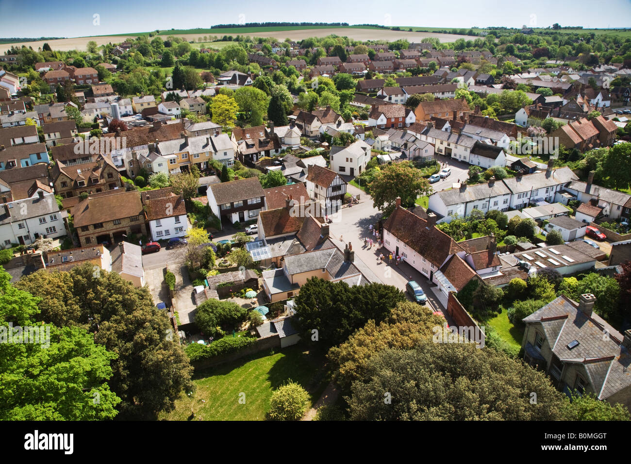 Aerial view of Ashwell, a rural English countryside town in ...