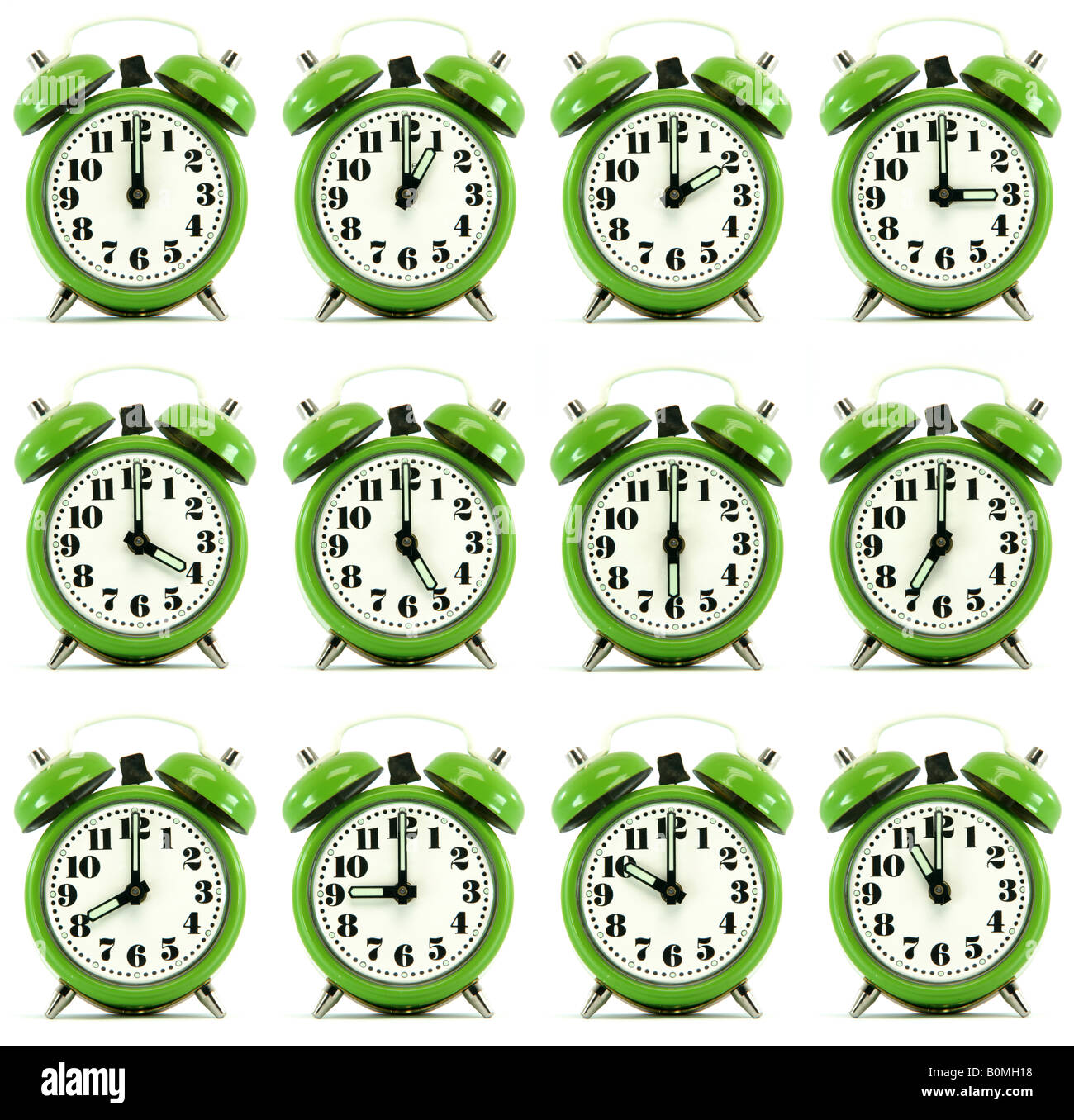 classic small alarm clock twelve hours isolated on white background ...