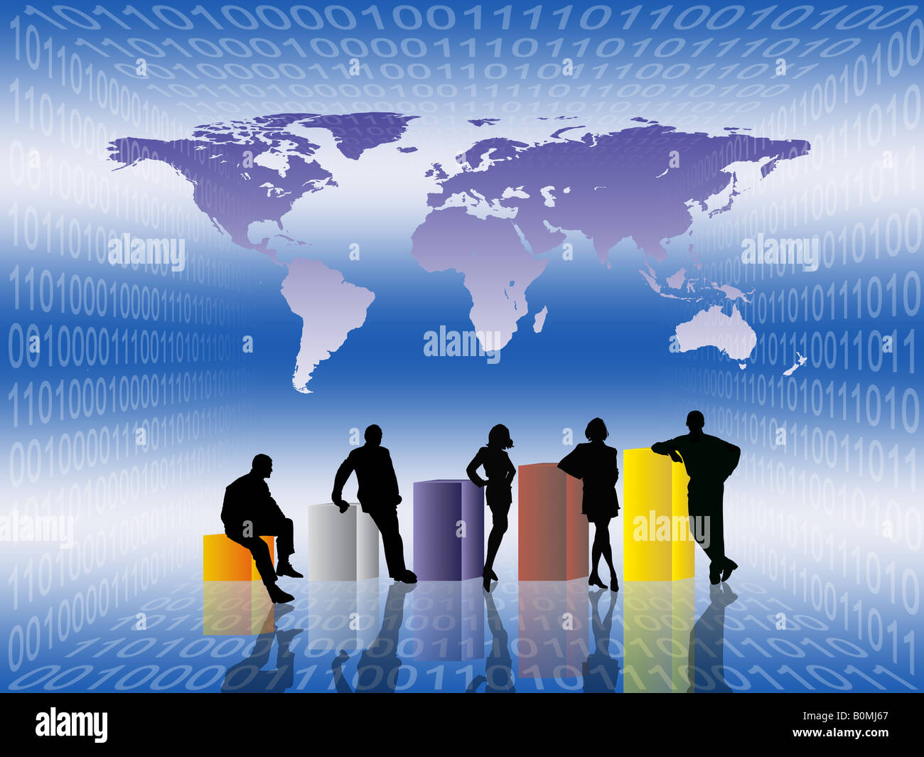 Conceptual futuristic business team vision scene with colorful 3D ...