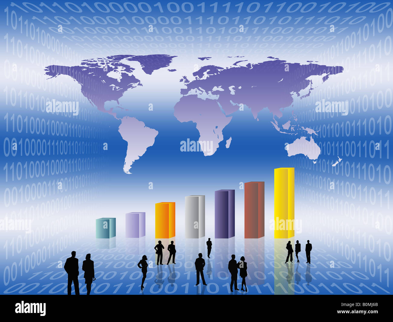 Conceptual futuristic business team vision scene with colorful 3D ...