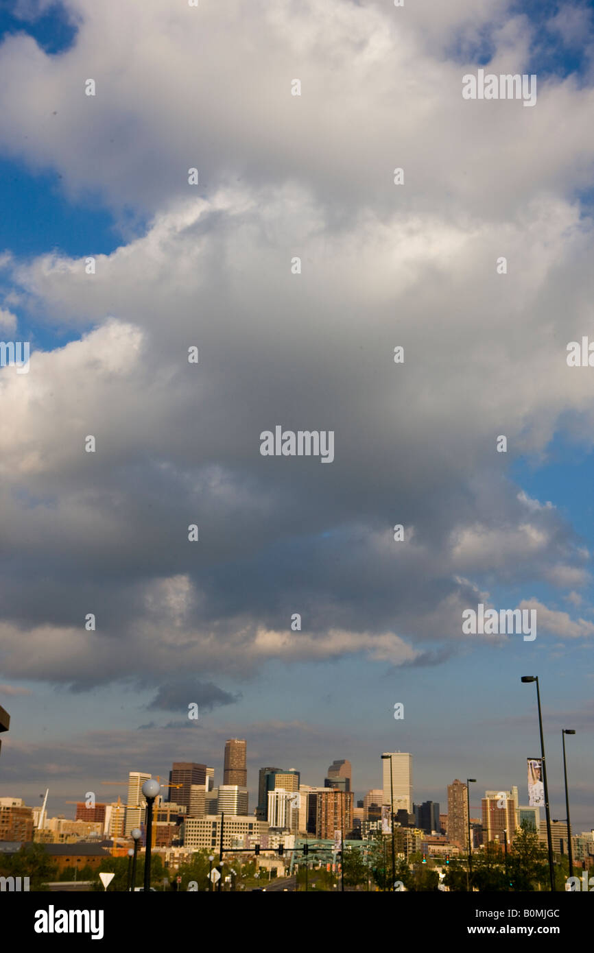 City skyline view from the west of Denver Colorado office buildings ...