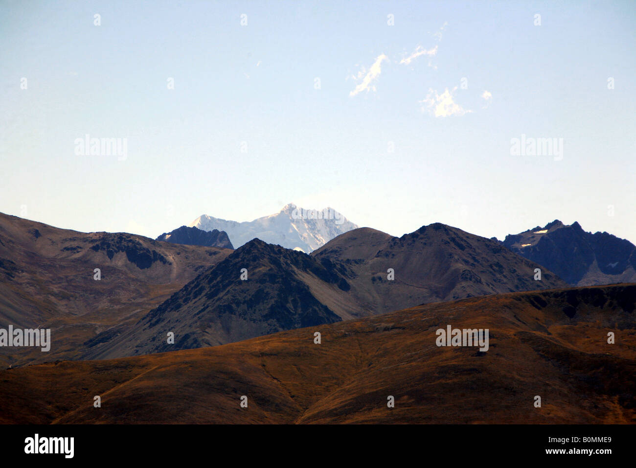Mount Cook on skyline from the Mount John observatory South Island New ...