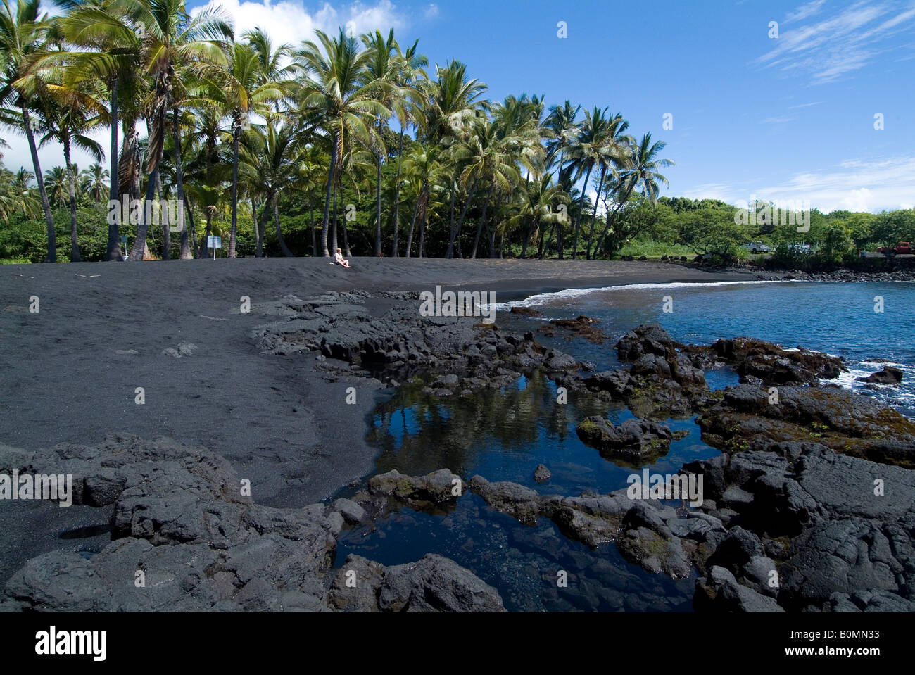 Punaluu black sand beach (from volcanic lava), island of Hawaii (Big ...