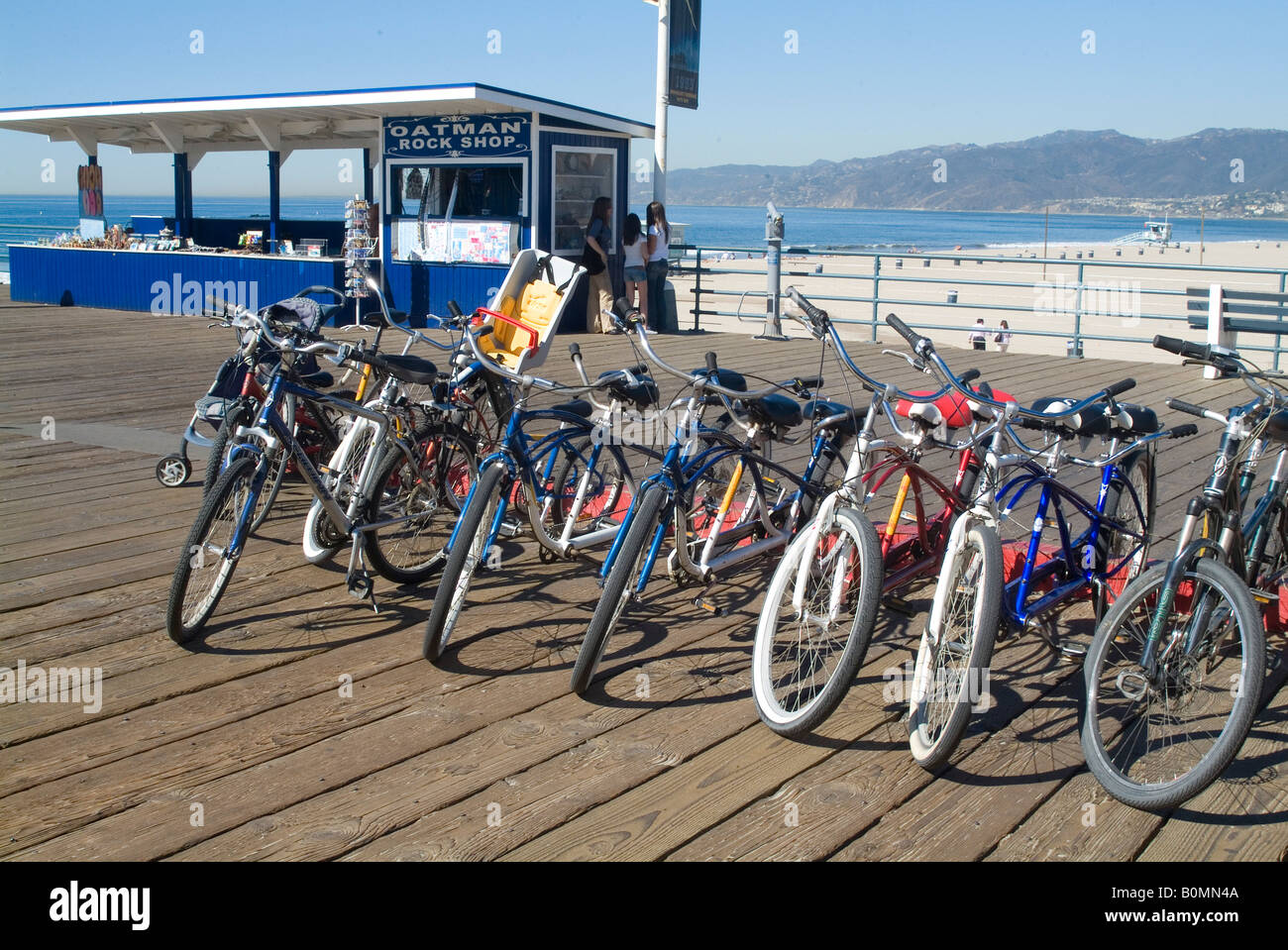 Bikes for rent, Santa Monica pier, California, USA Stock Photo - Alamy