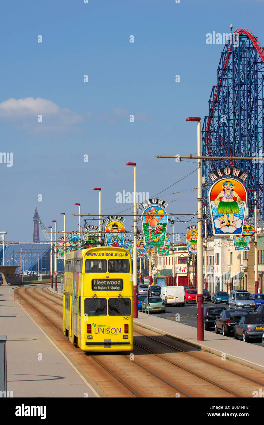 The tram at South Shore and the Pleasure Beach Blackpool, Lancashire ...