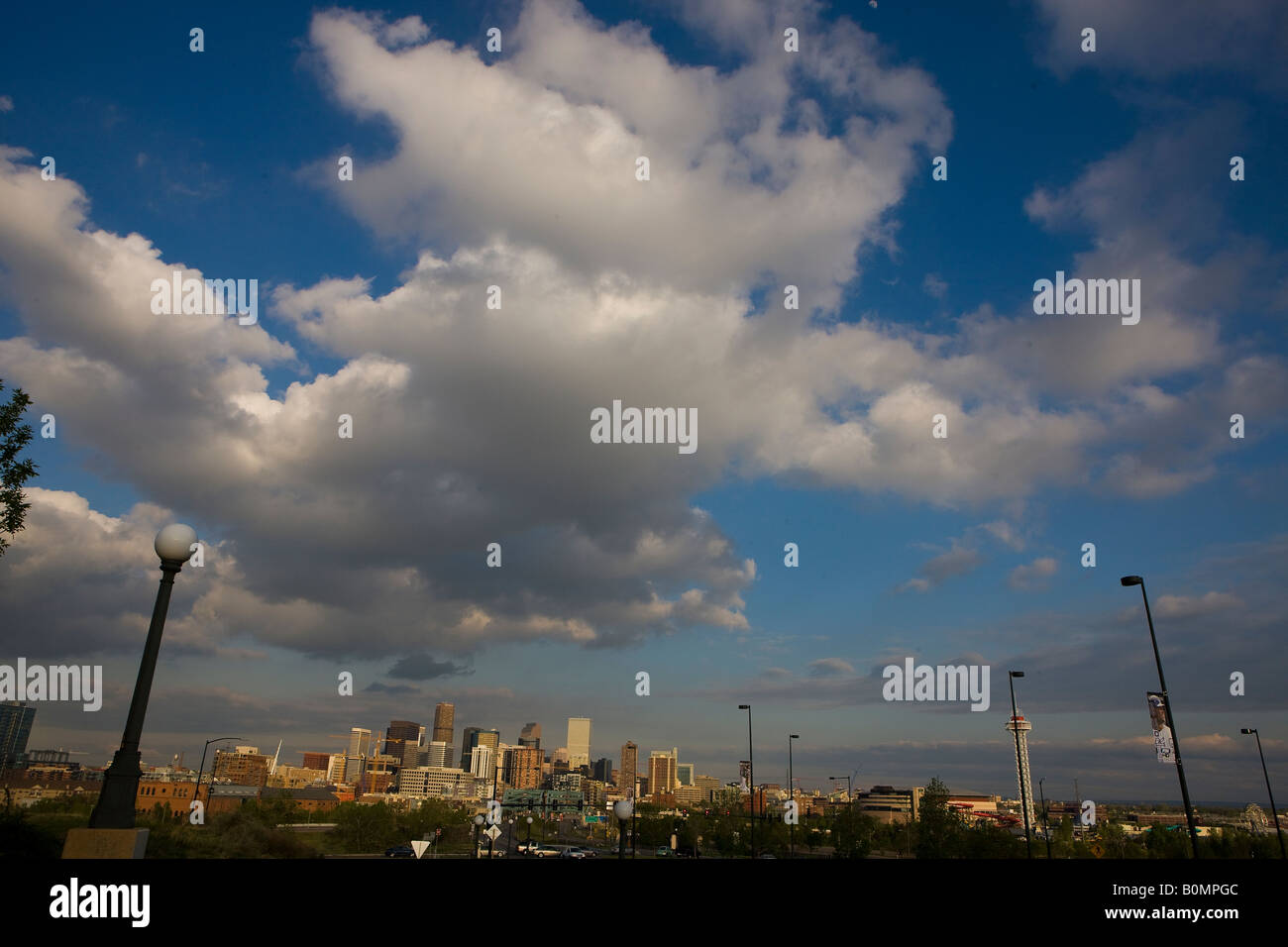 City skyline view from the west of Denver Colorado office buildings ...