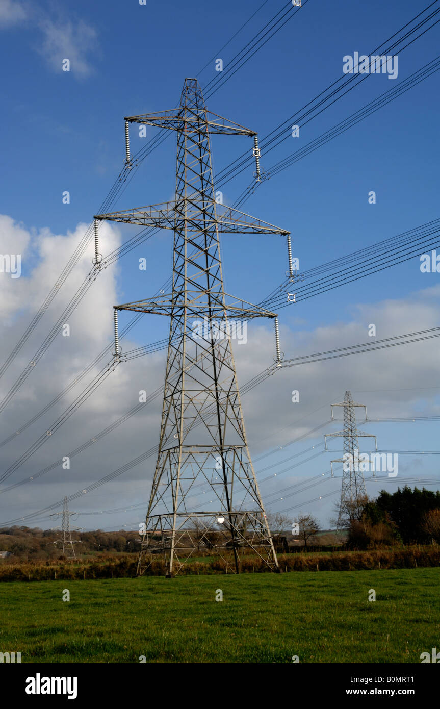 Electricity pylon and overhead lines Pembrokeshire Wales UK Europe ...