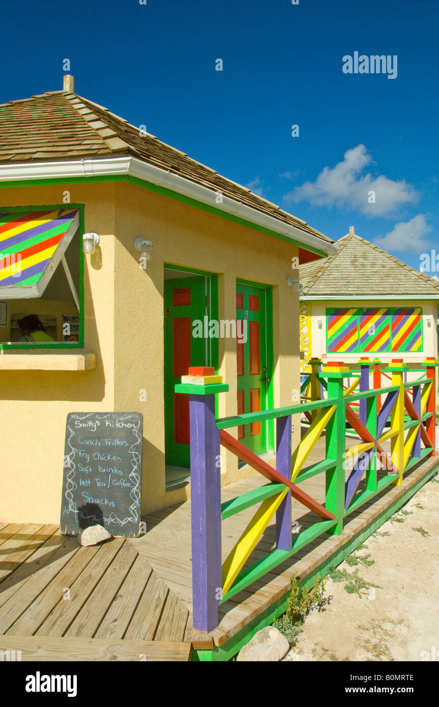 Colorful kiosks for selling souvenirs to tourists in Cockburn Town ...