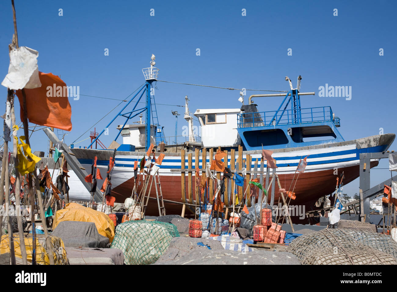 Fishing boat in harbour yard. Essaouira, Morocco Stock Photo - Alamy