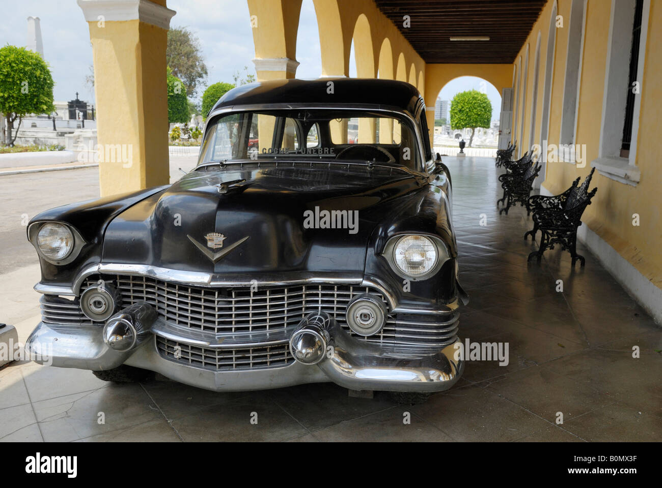 A black hearse on the Necropolis Cristobal Colon Cemetry in Havana Cuba ...
