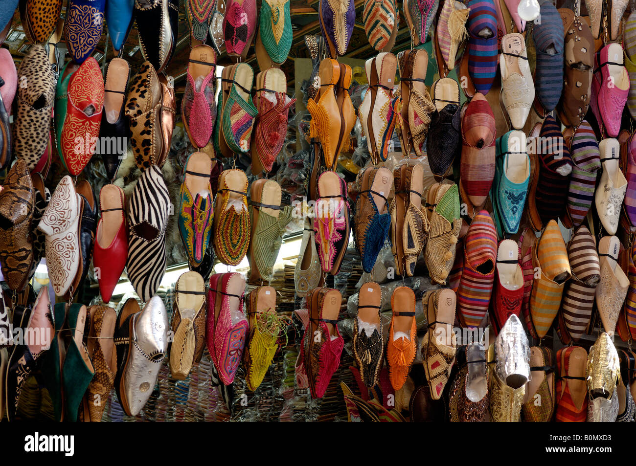 Slippers on sale in the Souk, Marrakech, Morocco Stock Photo - Alamy