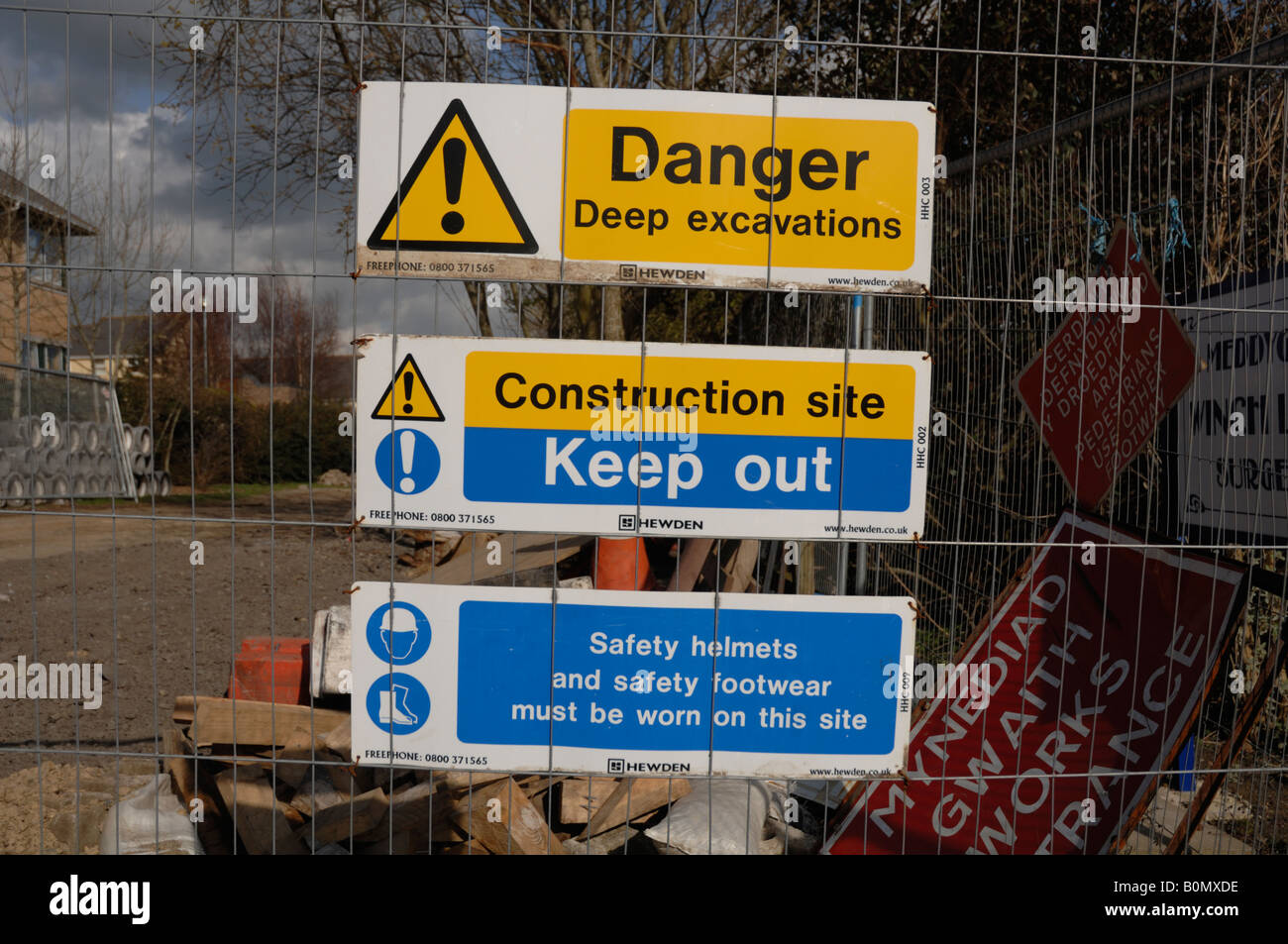 Signs for construction site Haverfordwest Pembrokeshire Wales UK Europe ...