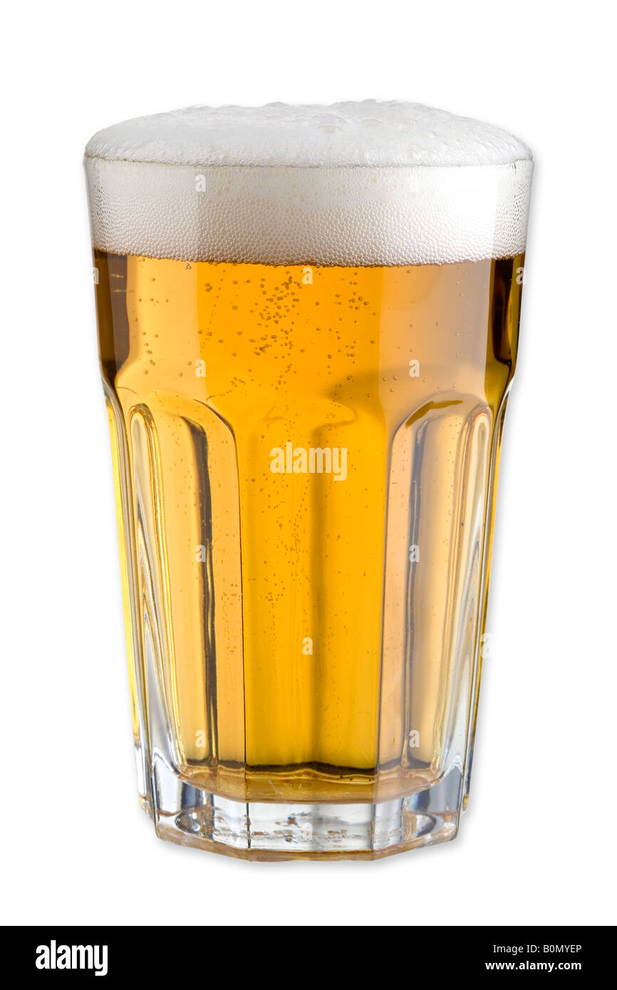 glass tumbler of lager beer with head Stock Photo - Alamy