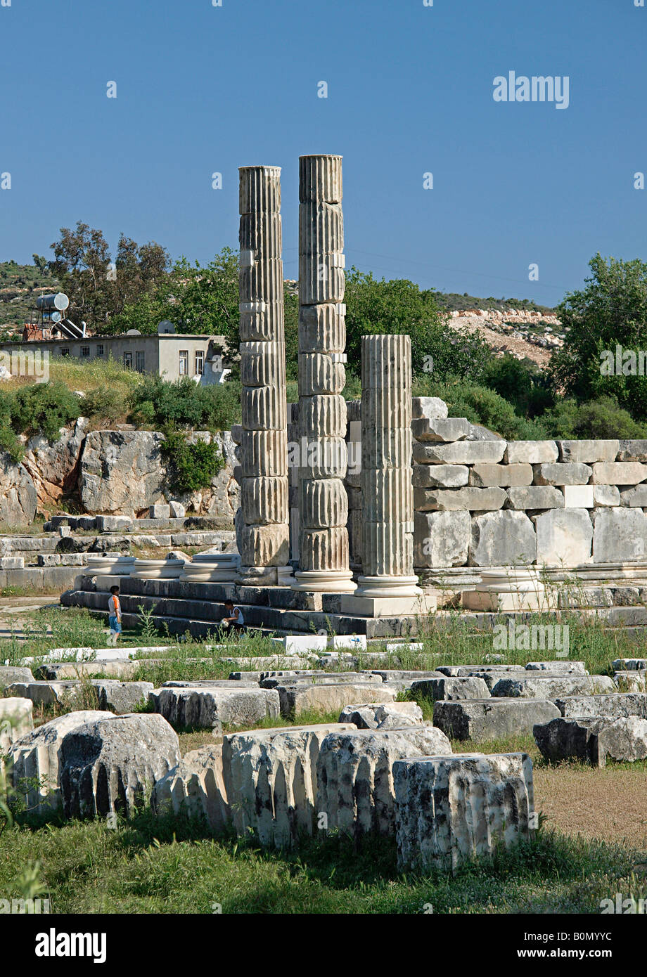 FALLEN BLOCKS AND COLUMNS AT LYCIAN RUINS AT LETOON MUGLA TURKEY Stock ...