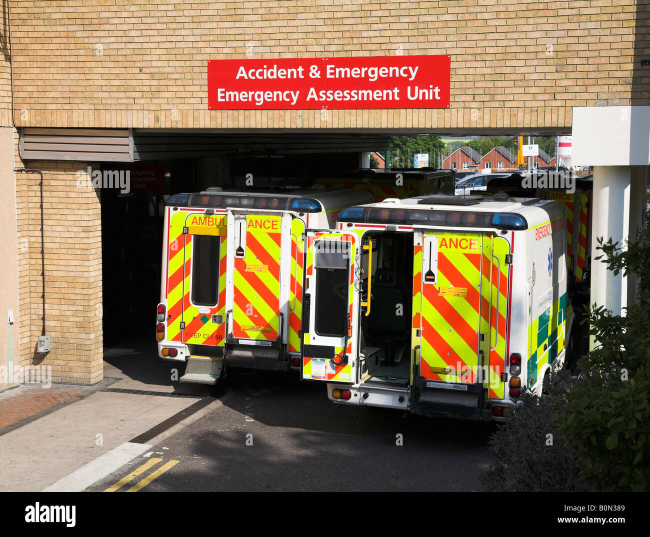 Ambulances parked at the accident and emergency hospital entrance Stock ...
