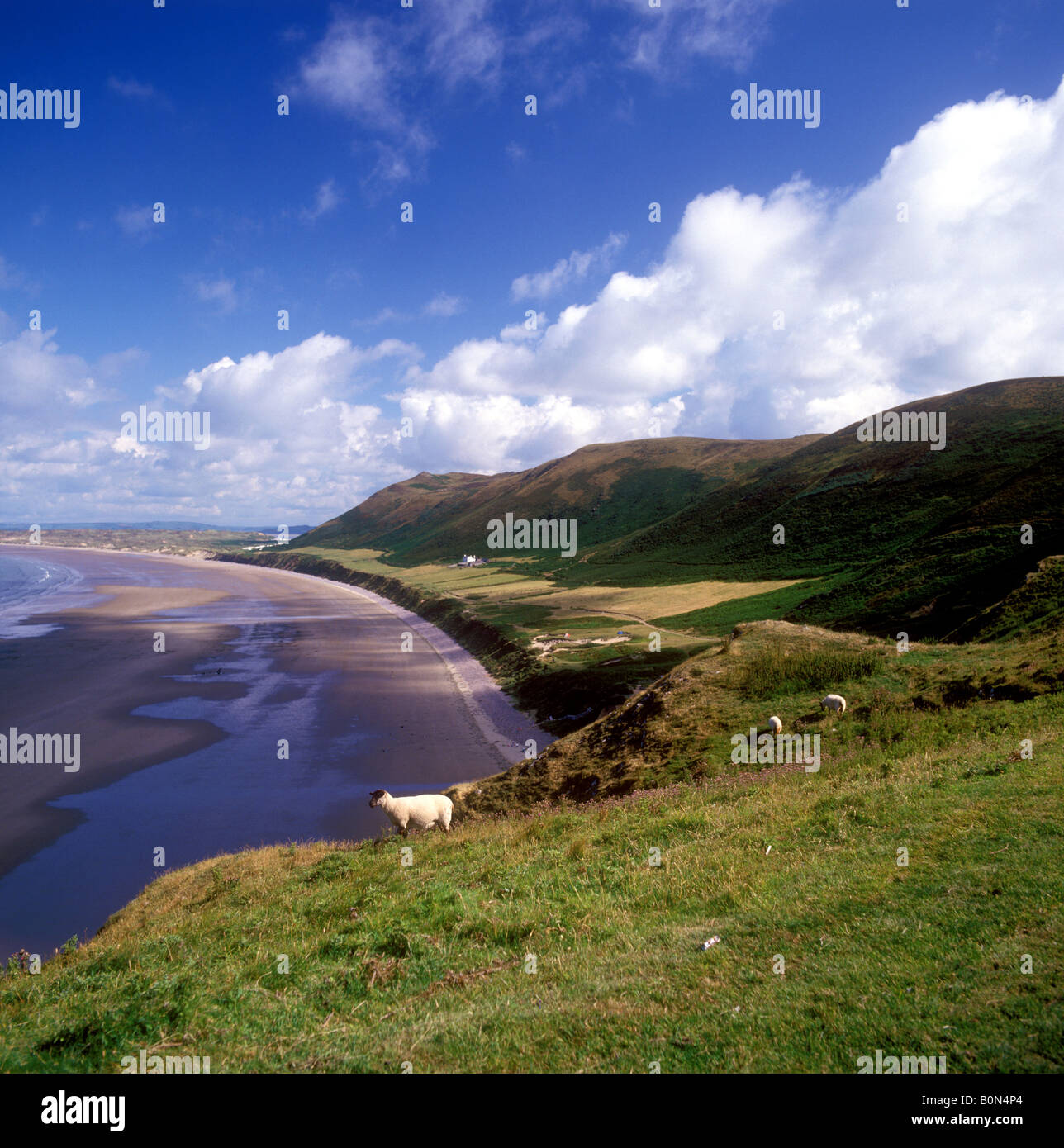 View of Rhosili Bay a magnificent sandy bay on the Gower Peninsula ...