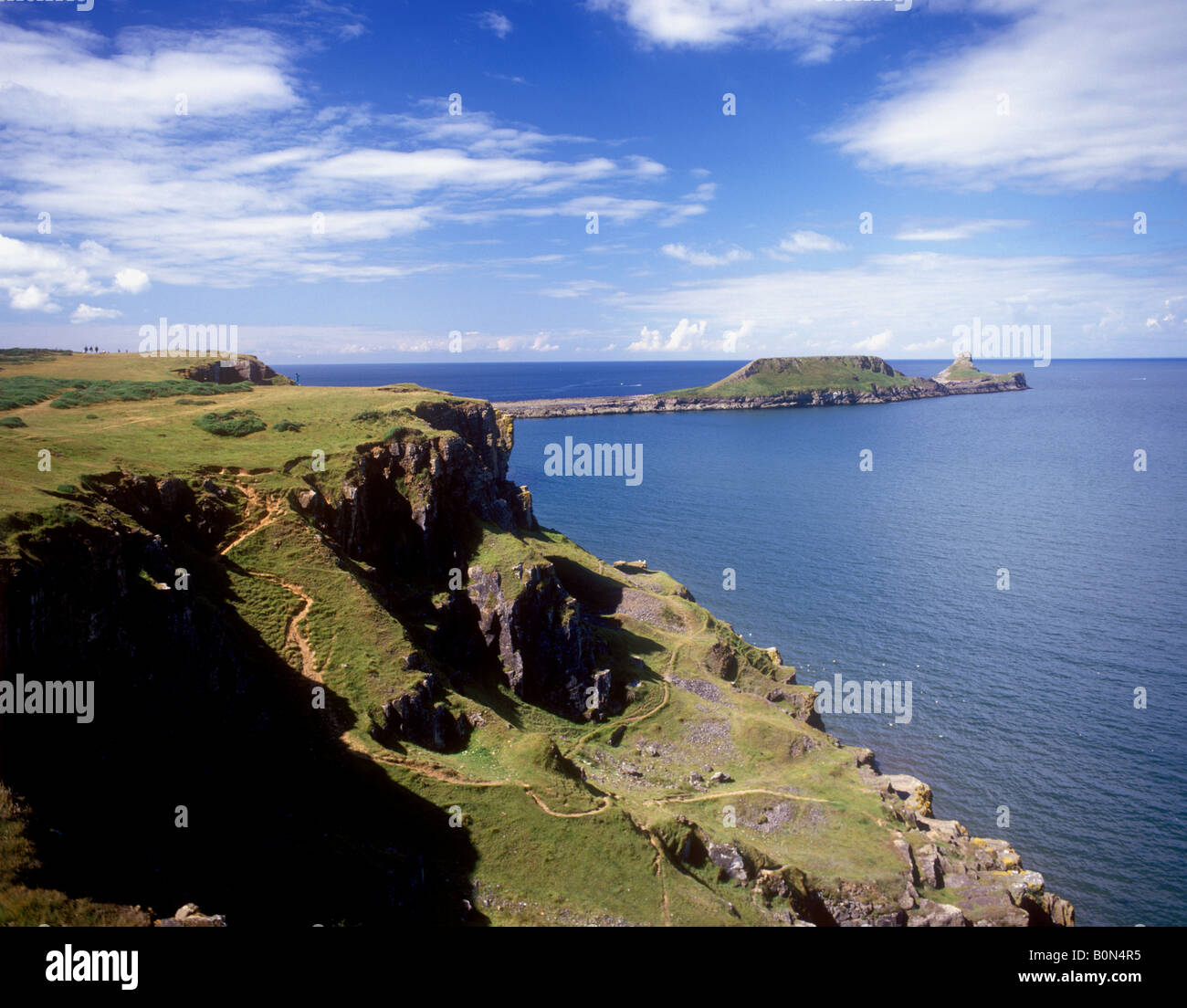 Cliff scenery and Worms Head at Rhosili Bay on the Gower Peninsula ...