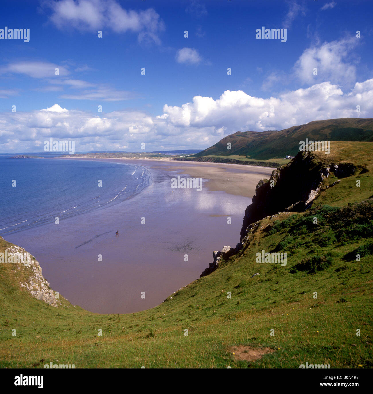 View of Rhosili Bay a magnificent sandy bay on the Gower Peninsula ...